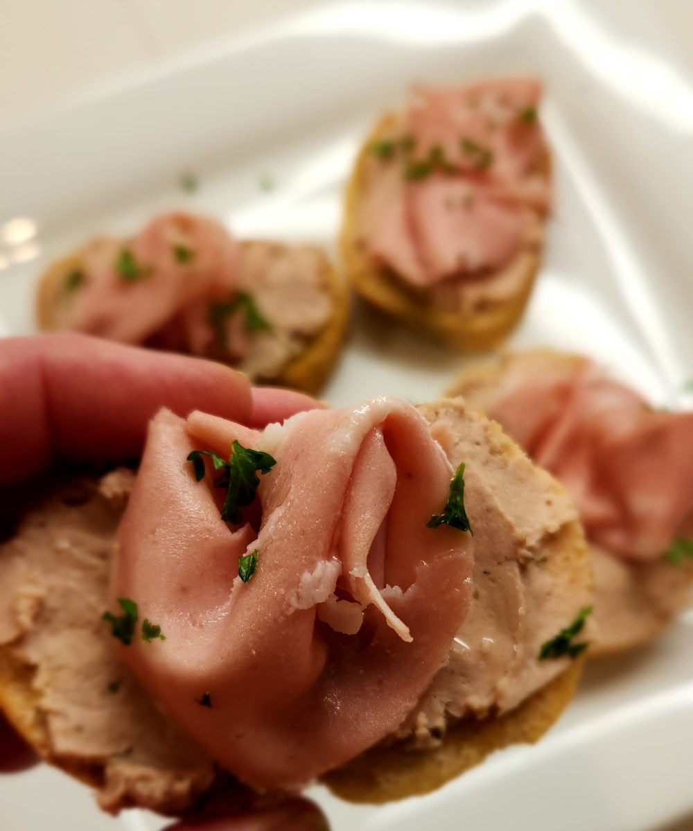 Crostini W/ Duck Liver Mousse, Mortadella and White Truffle Oil – Girl ...